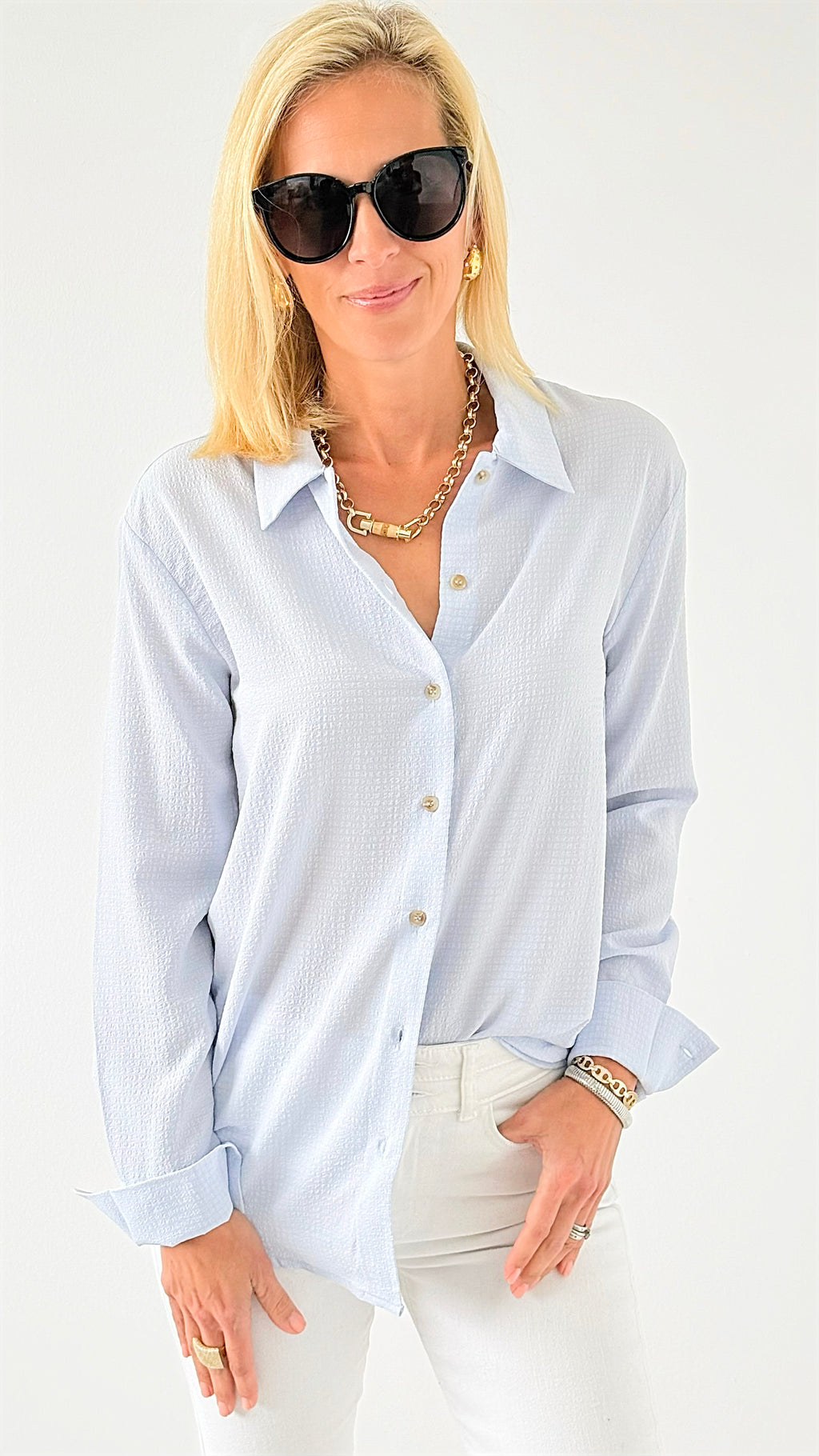 Effortless Oversized Button Down Top - Ice Blue – Coastal Bloom